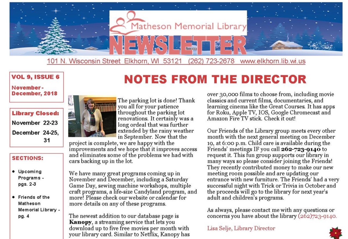 The November/December Library Newsletter is NOW Available! – Matheson ...